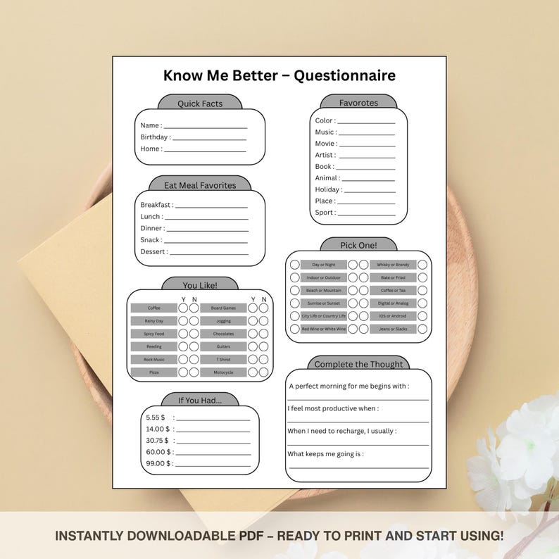 All About Me Worksheet Questionnaire, My Favorite Things Printable ...