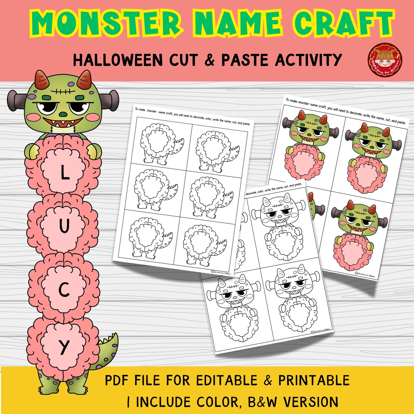 Halloween Monster Name Craft: Cut & Paste Activity (editable PDF) - Etsy