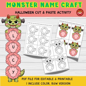Halloween Monster Name Craft: Cut & Paste Activity (editable PDF) - Etsy