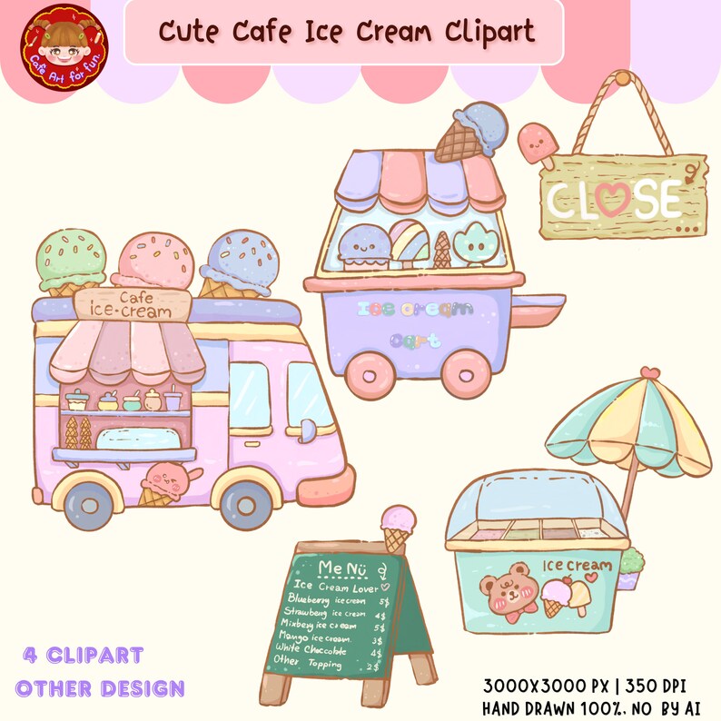 Cute Ice Cream Clipart, Sweet Treats PNG, Cone&sundae, Kawaii Ice Cream ...