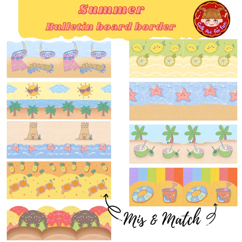Summer Bulletin Board Border, Classroom Decor, Retro Sunshine Clipart ...
