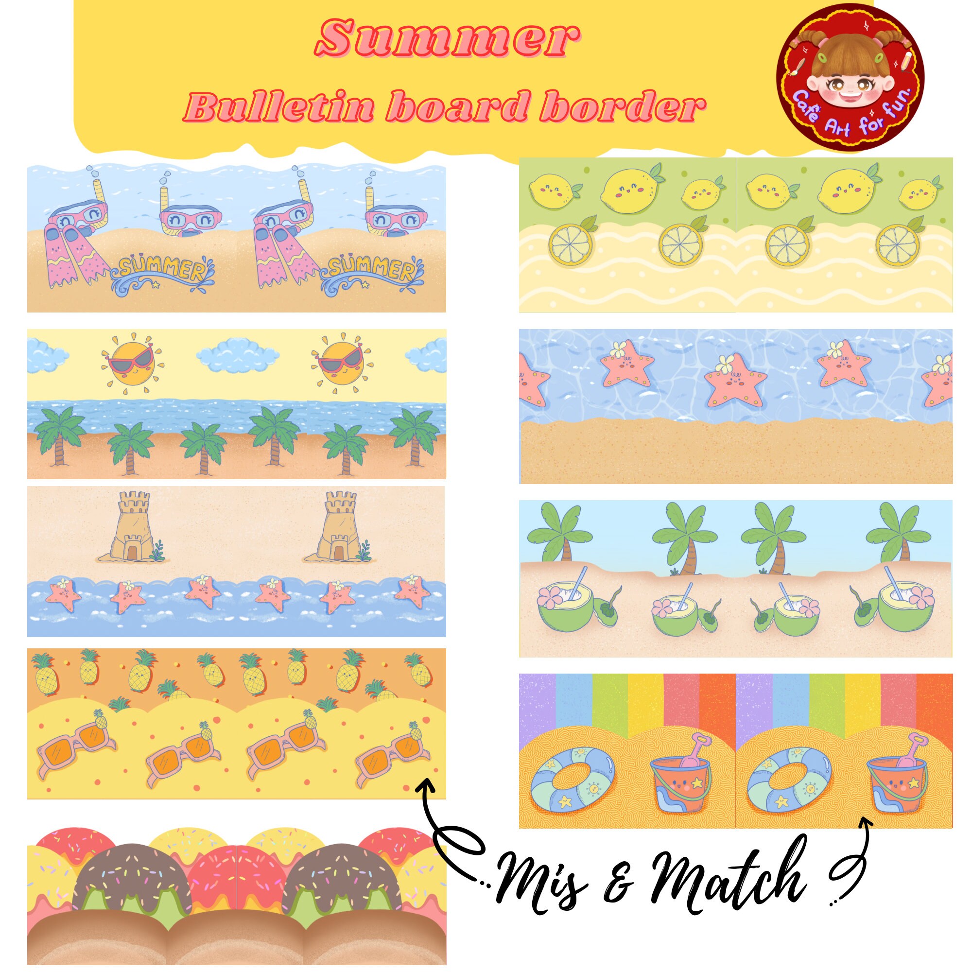 Summer Bulletin Board Border, Classroom Decor, Retro Sunshine Clipart ...