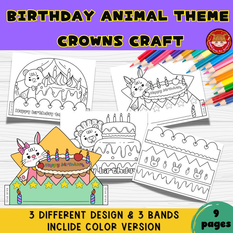 DIY Animal Birthday Hats, Printable Birthday Crown, Paper Party Hats ...