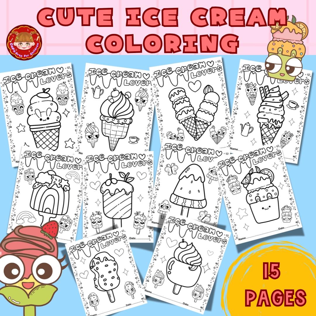 Ice Cream Coloring Pages: 15 Kids Activity Printables (digital Download ...