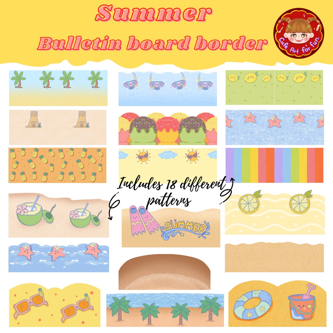 Summer Bulletin Board Border, Classroom Decor, Retro Sunshine Clipart ...