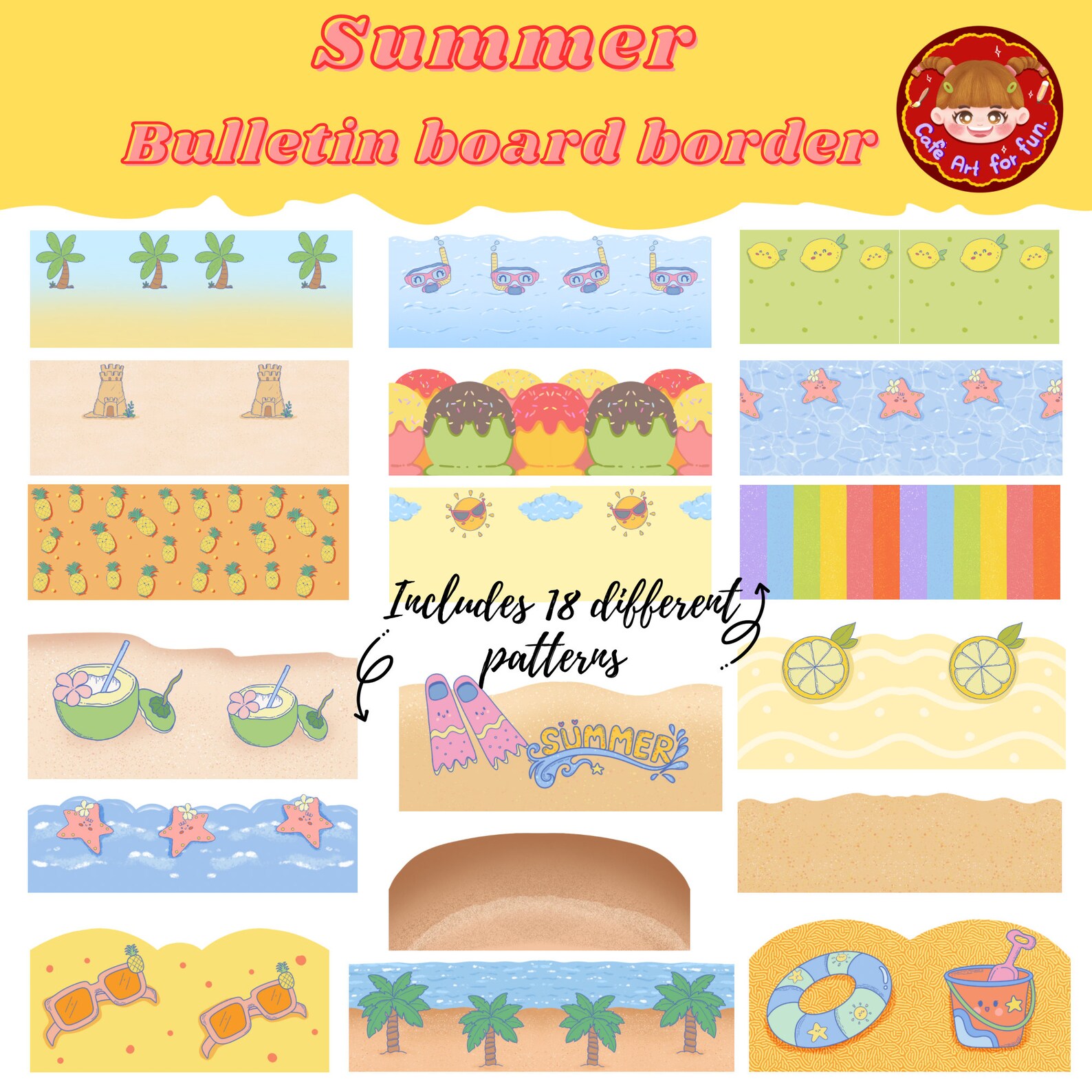 Summer Bulletin Board Border, Classroom Decor, Retro Sunshine Clipart ...