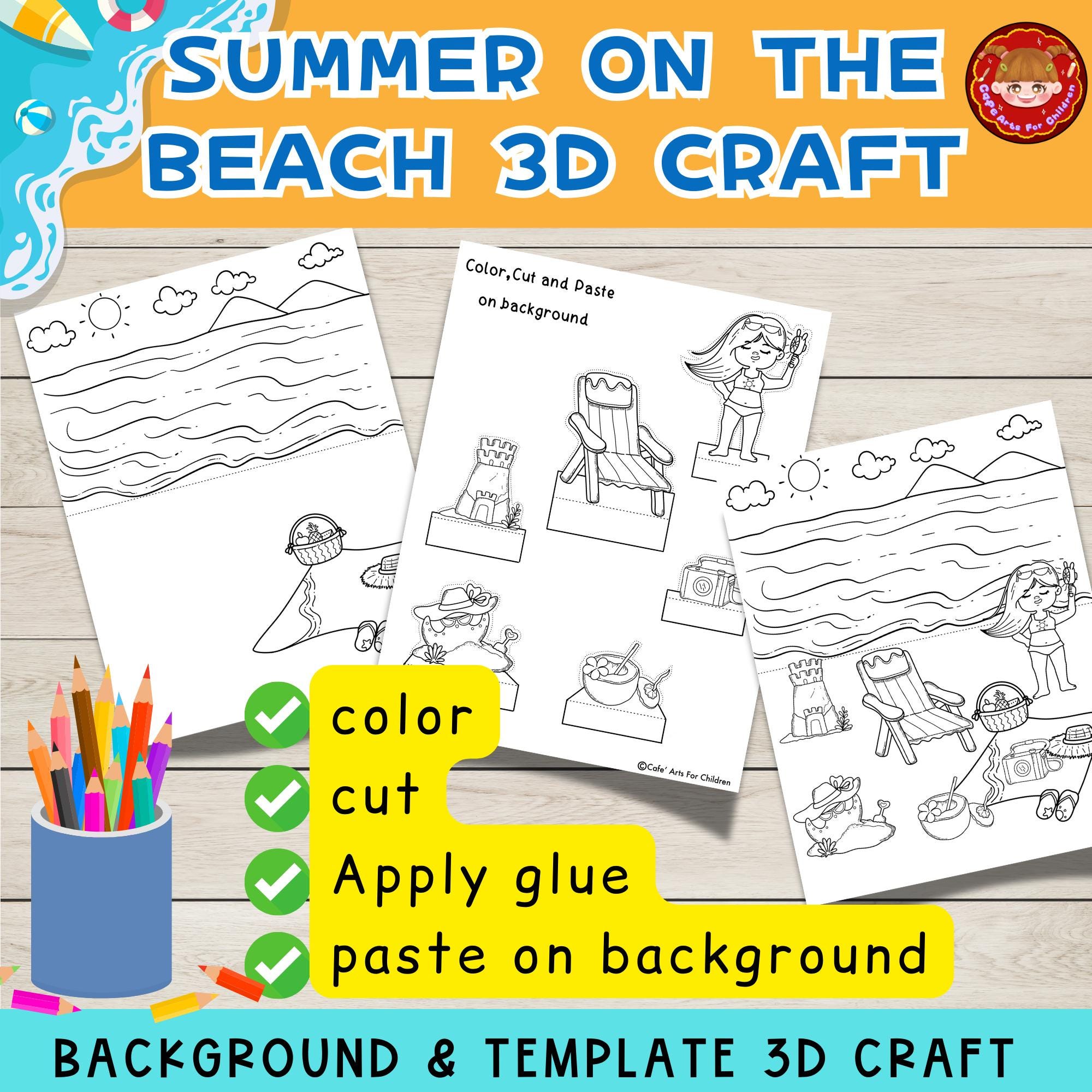 Summer Beach 3D Craft Activity: Printable Cut & Paste (digital Download ...