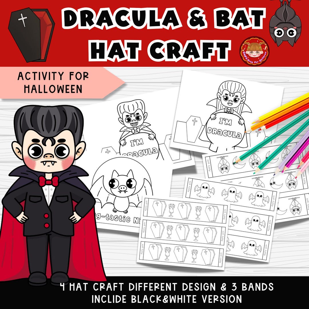 Dracula & Bat Halloween Hat Craft Kit, Printable Paper Crown (digital ...