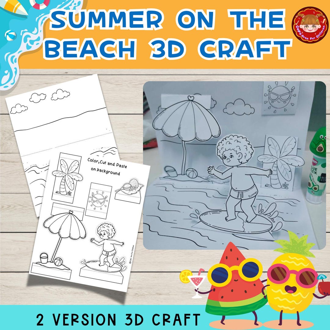 Summer Beach 3D Craft Activity: Printable Cut & Paste (digital Download ...