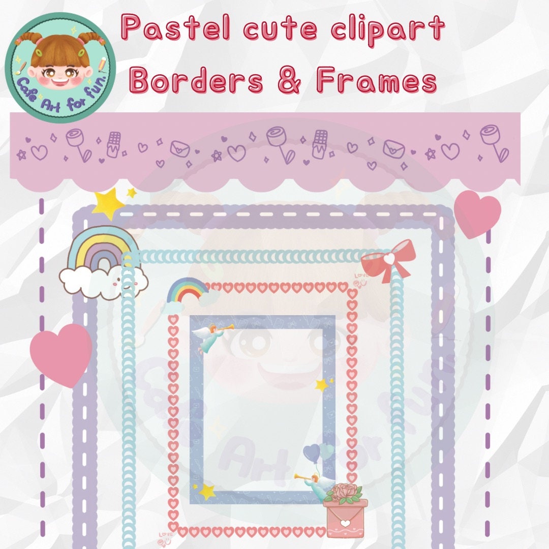 Pastel Cute Clipart Border, Heart Clipart Frames for DIY Card, Baby ...
