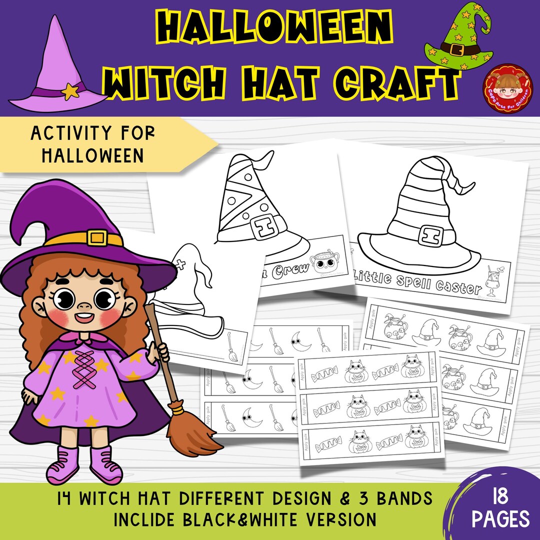 Printable Halloween Witch Hat Craft | DIY Coloring Activity (digital ...
