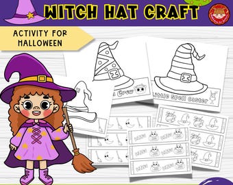 Printable Halloween Witch Hat Craft: DIY Coloring Activity (digital ...