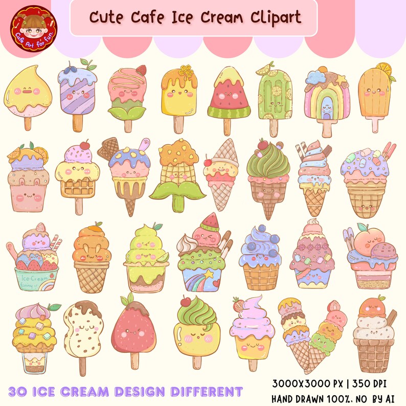 Cute Ice Cream Clipart, Sweet Treats PNG, Cone&sundae, Kawaii Ice Cream ...