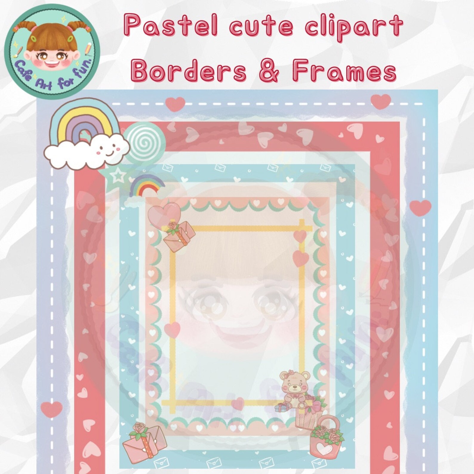 Pastel Cute Clipart Border, Heart Clipart Frames for DIY Card, Baby ...