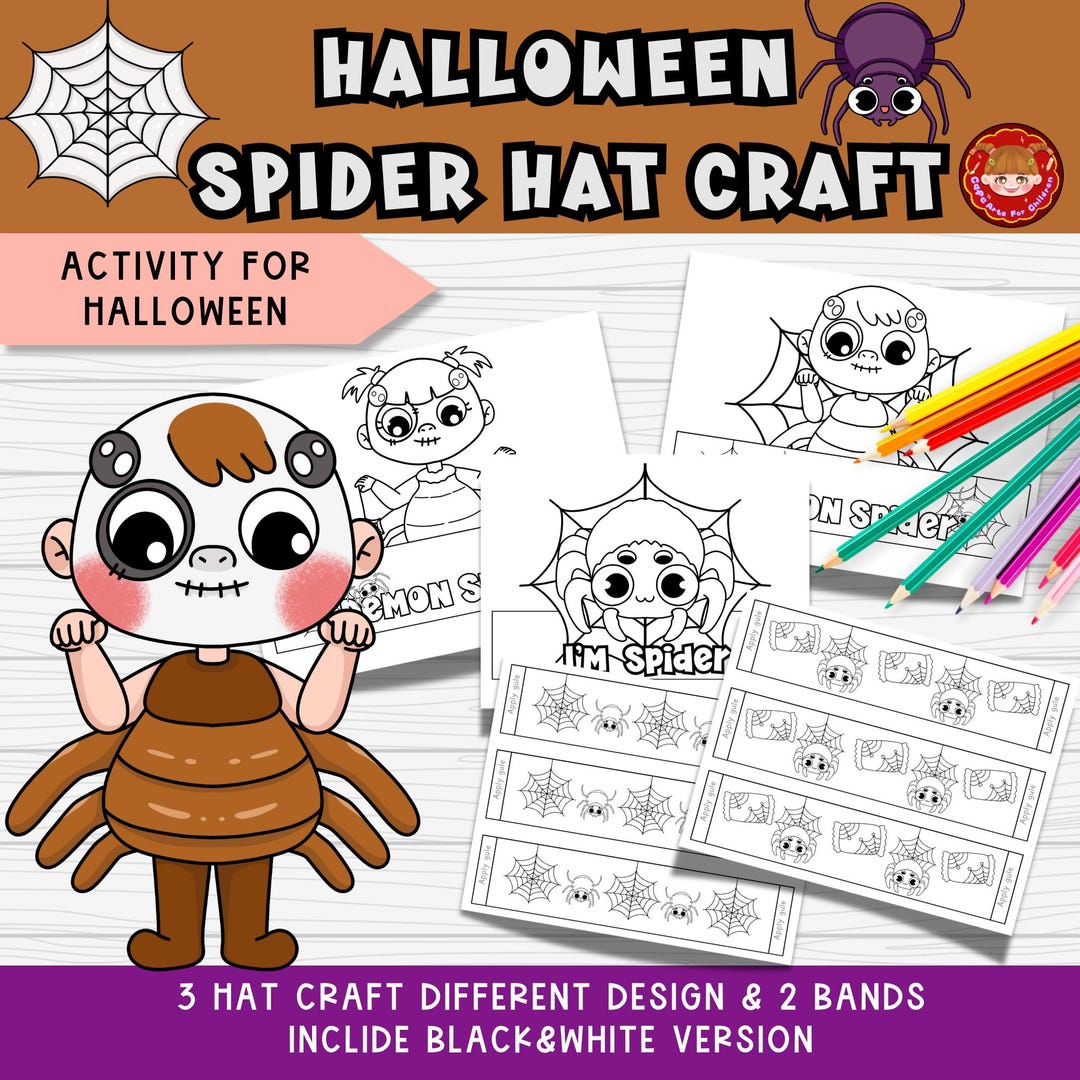 Halloween Hat Craft Printable | Digital Spider Hat Template | Kids DIY ...