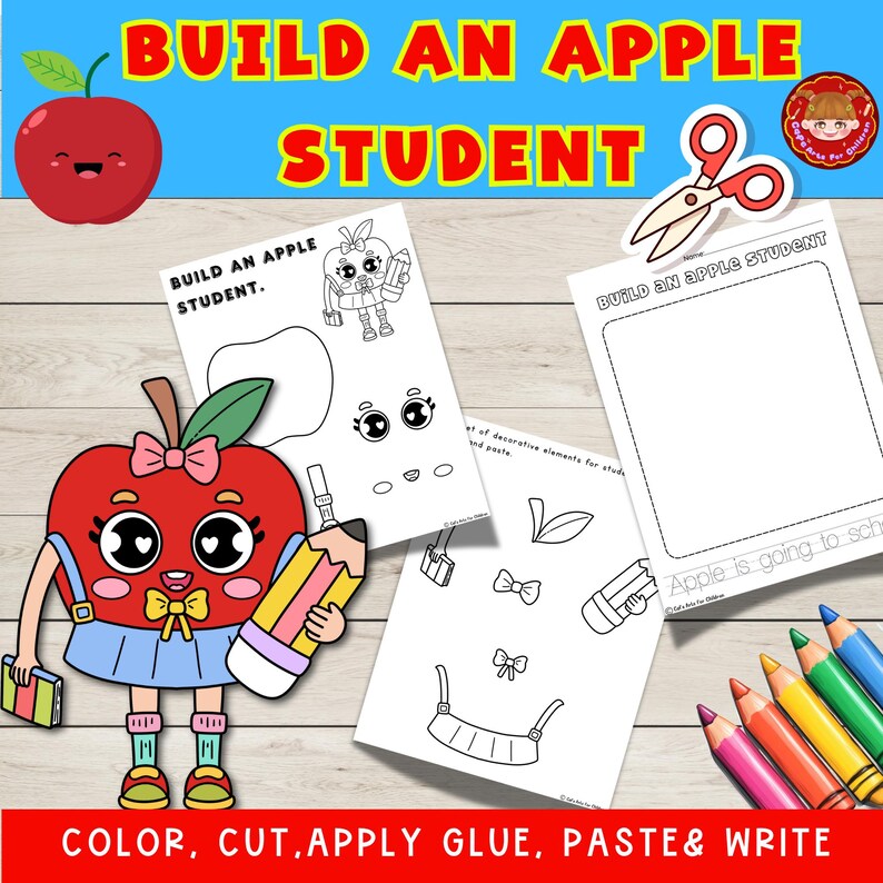 Printable Apple Craft, Back to Scool Cut and Paste Activity, Apple ...
