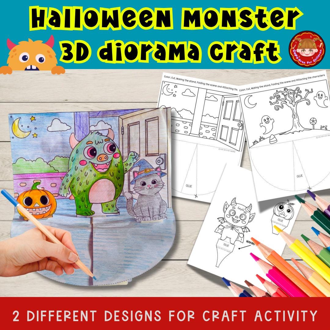 Spooky Monster Halloween 3D Diorama Craft, Halloween Pop up Crafts ...