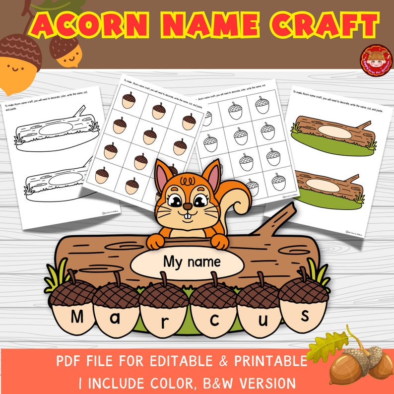 Editable Acorn Name Craft: Fall Classroom Activity (PDF File) - Etsy