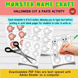 Halloween Monster Name Craft: Cut & Paste Activity (editable PDF) - Etsy