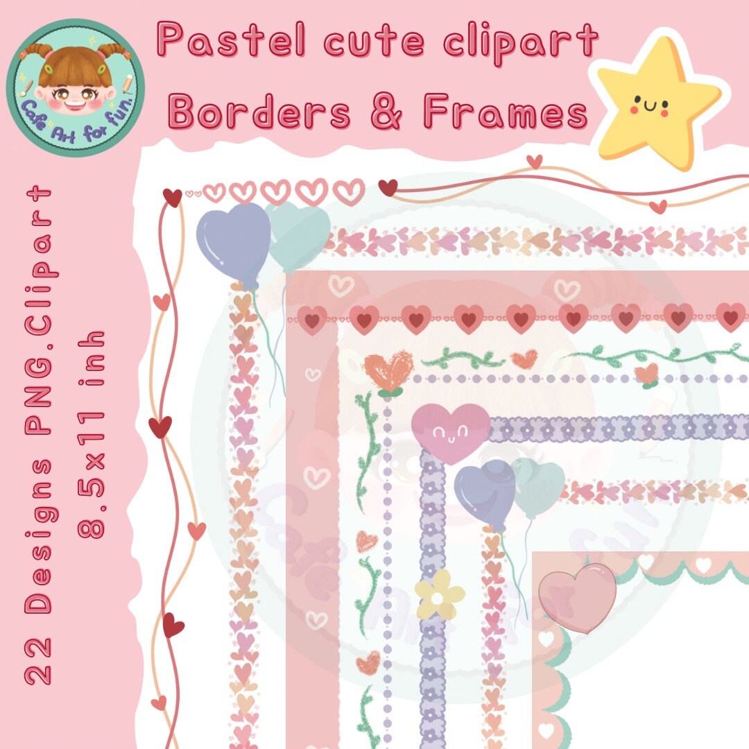 Pastel Cute Clipart Border, Heart Clipart Frames for DIY Card, Baby ...
