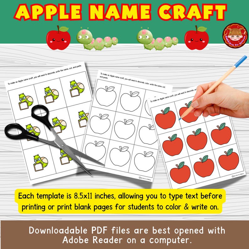Apple Name Craft, Preschool Kindergarten Craft, DIY Printable, Fall ...