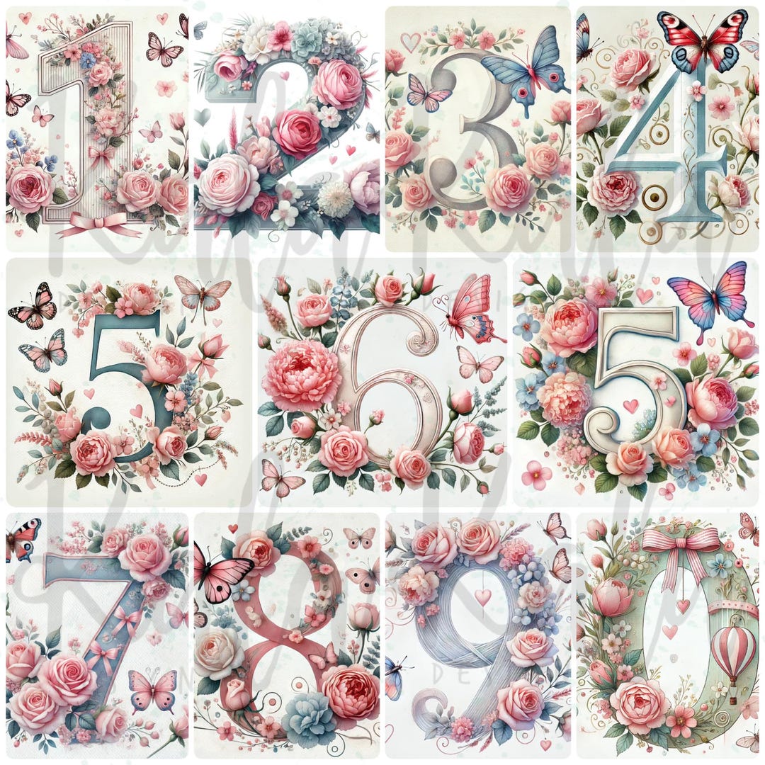 Valentine's Day Numbers Pack From 0 to 9 Digital Download. Numbers for ...