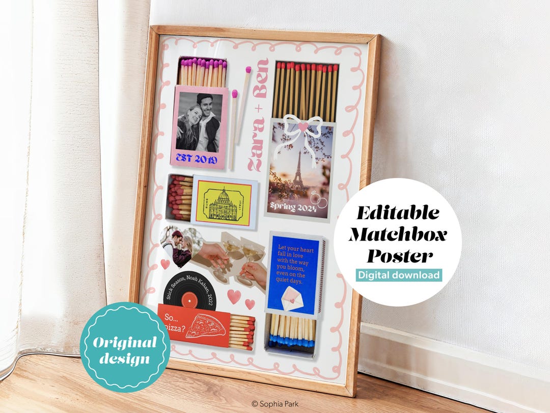 Editable Matchbox Poster Template, Blank Matchbook, Anniversary Gift ...