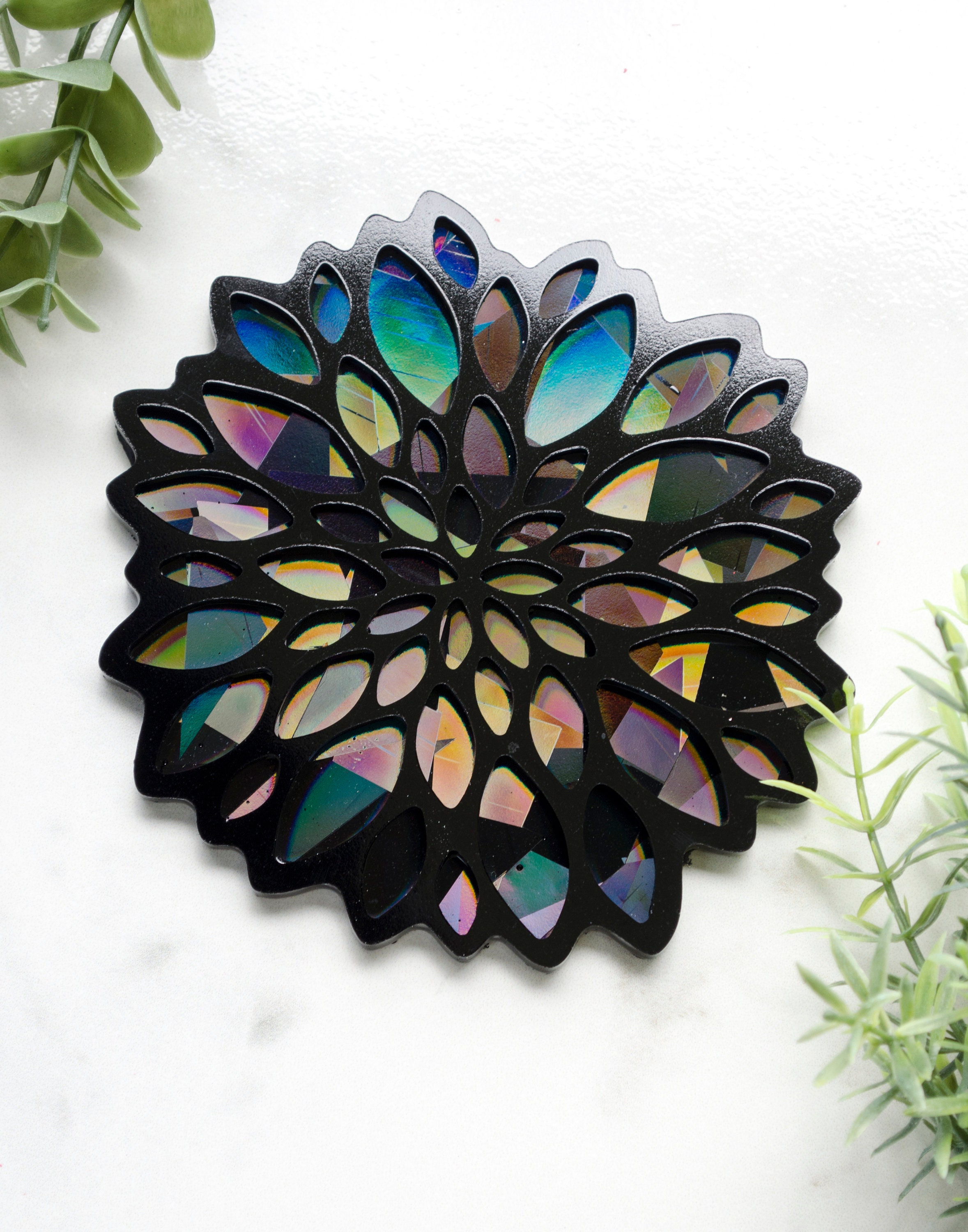 Resin Holographic Black Dahlia Coaster - Etsy