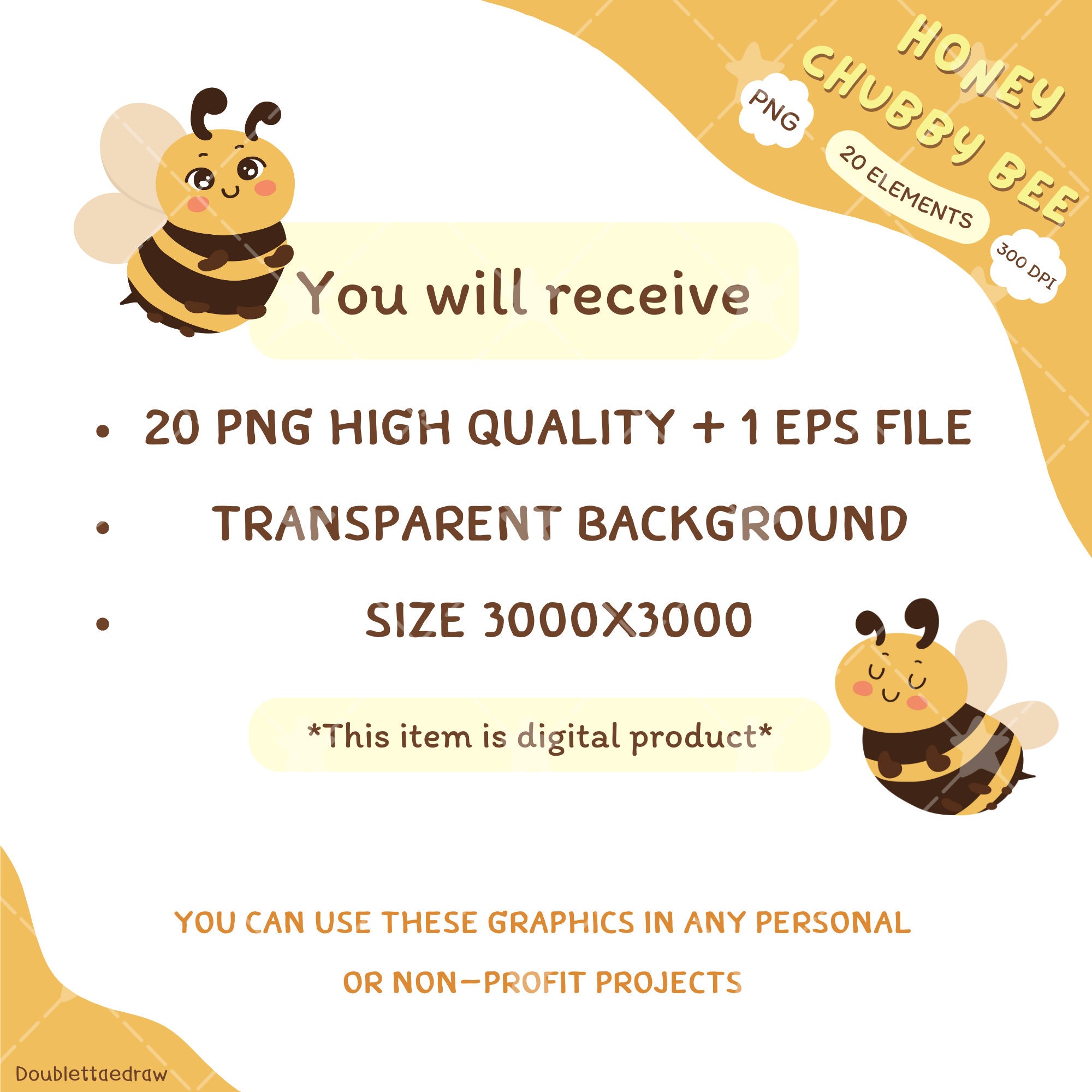Honey Bee, Chubby Bee PNG, Digital Stickers Clipart, Digital Download ...