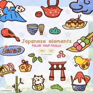 Japanese Elements Kawaii Hand Drawn PNG EPS, Digital Stickers Clipart ...