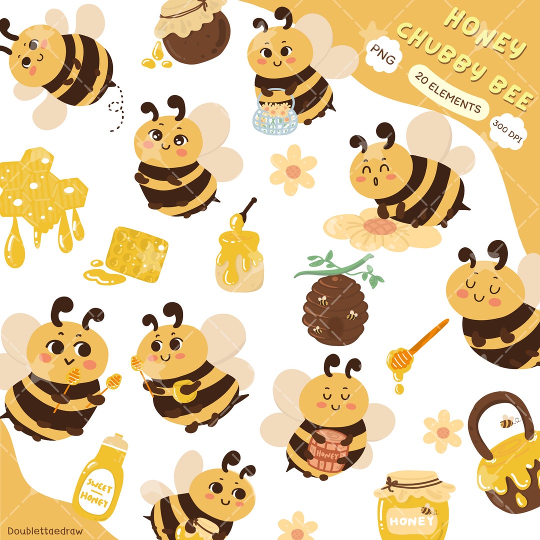 Honey Bee, Chubby Bee PNG, Digital Stickers Clipart, Digital Download ...