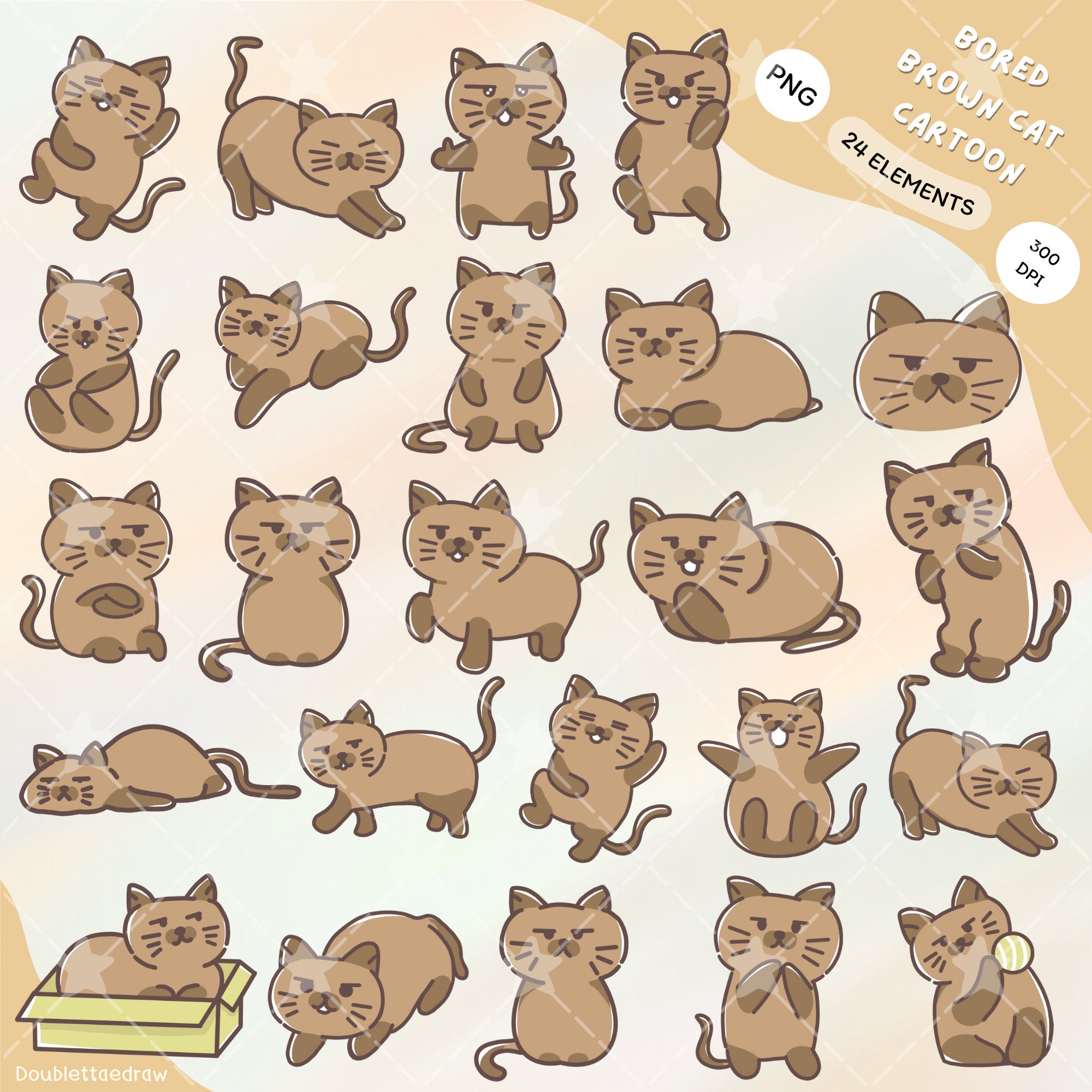 Bored Brown Cat PNG, Digital Stickers Clipart, Digital Download ...