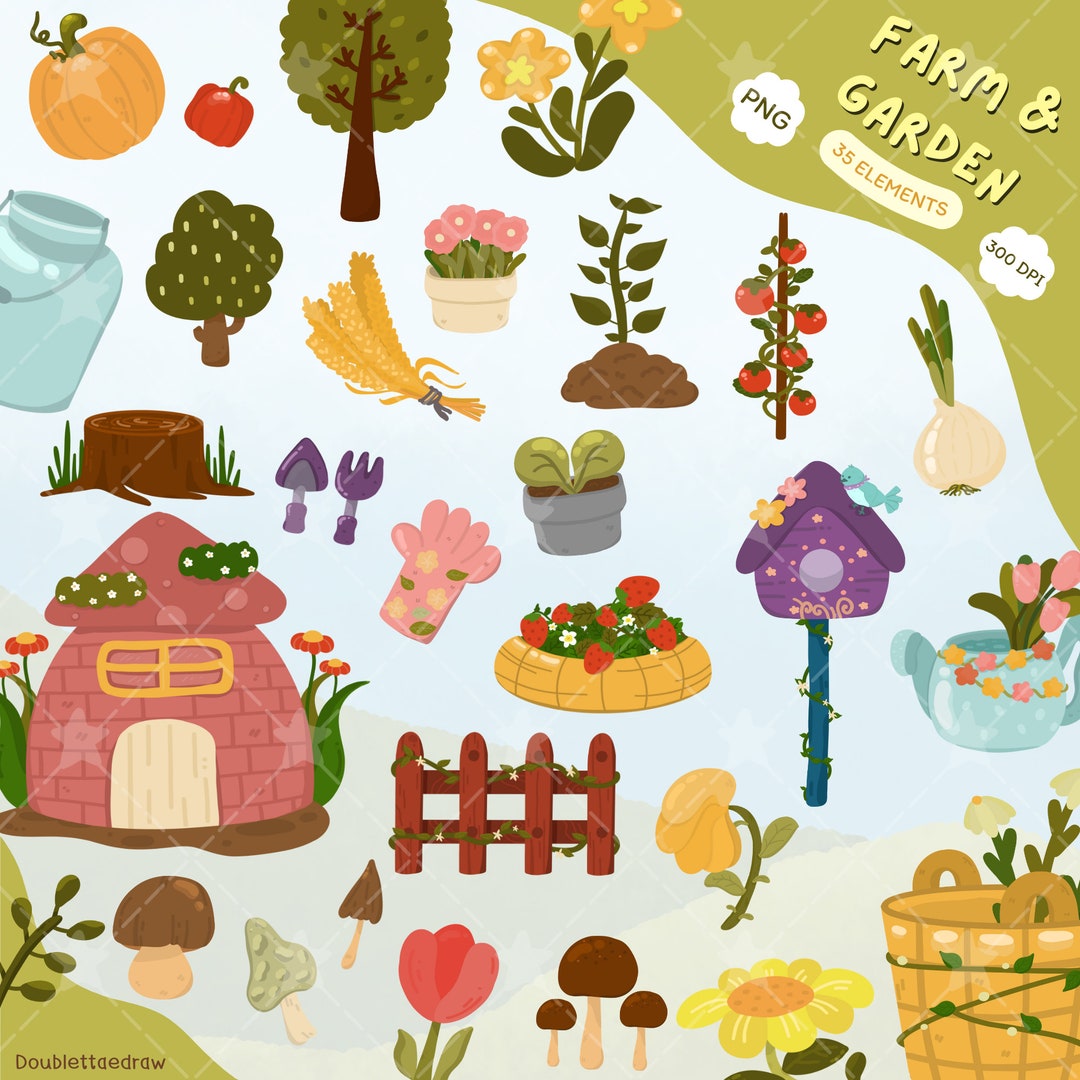 Gardening Clipart PNG, Digital Stickers Clipart, Digital Download ...