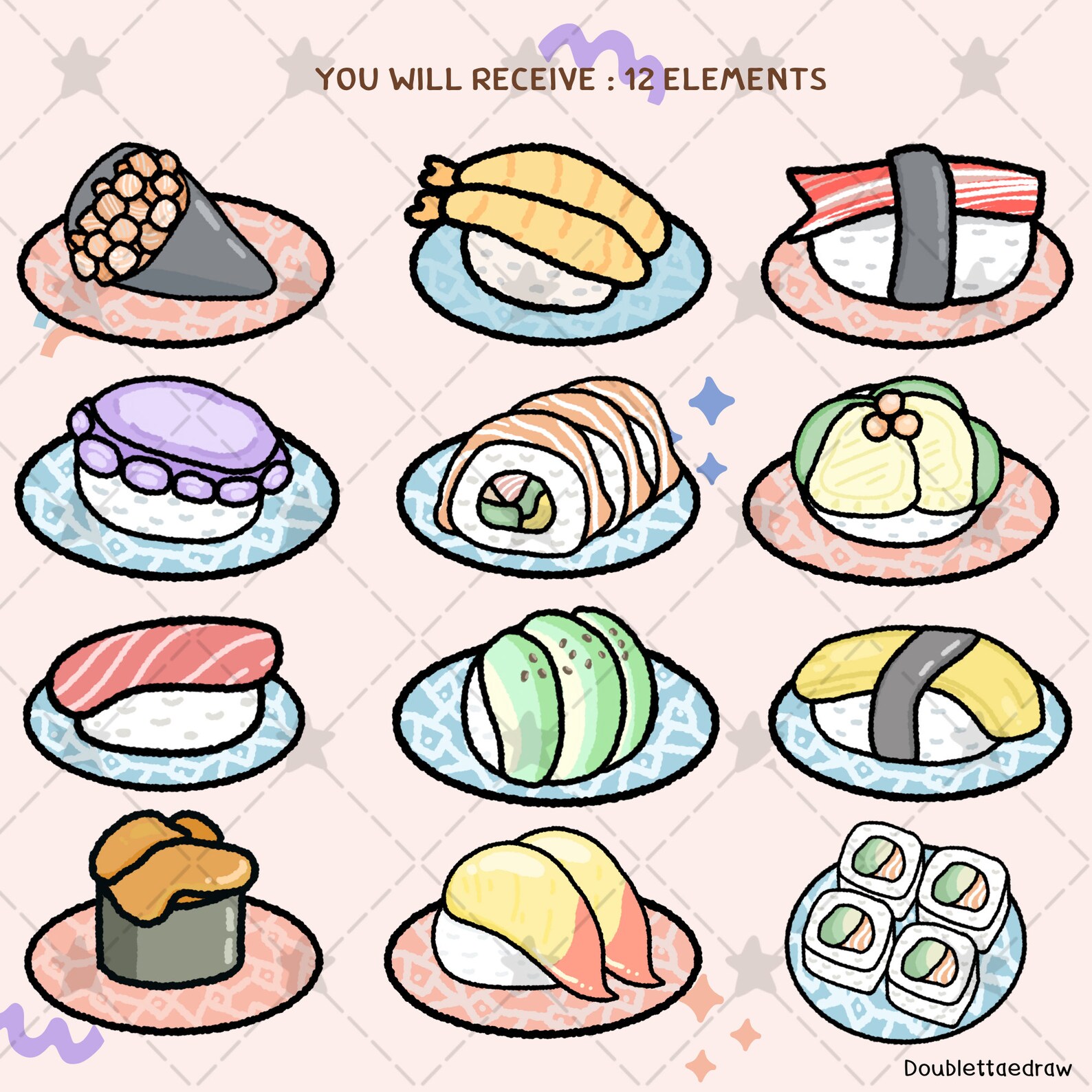 Sushi Doodle Clipart PNG, Digital Stickers Clipart, Digital Download ...