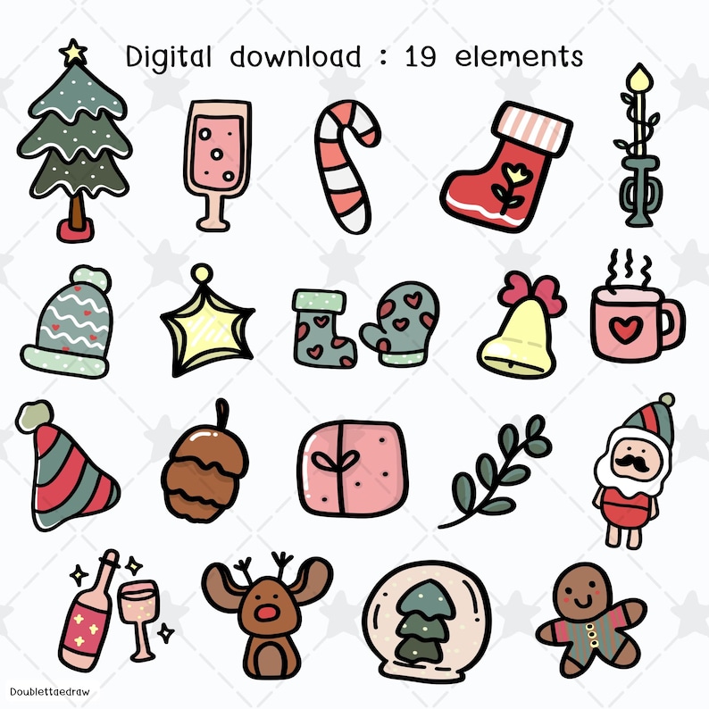 Whimsical Christmas Doodles - Instant Download Clipart and Stickers - Etsy