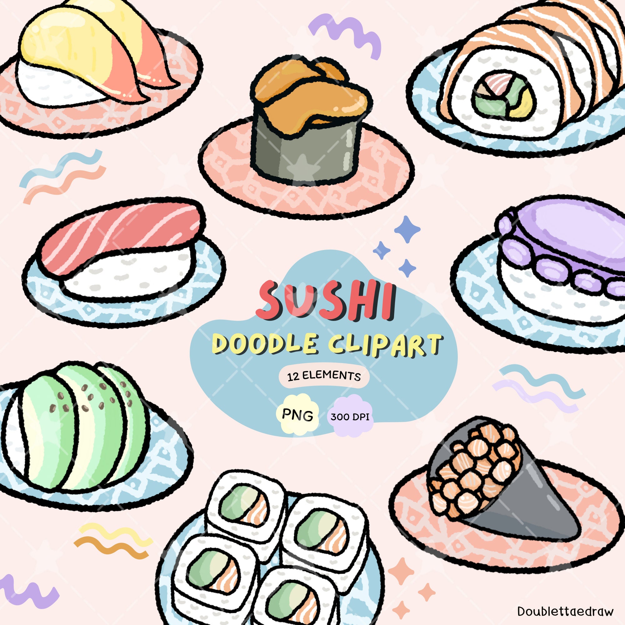 Sushi Doodle Clipart PNG, Digital Stickers Clipart, Digital Download ...