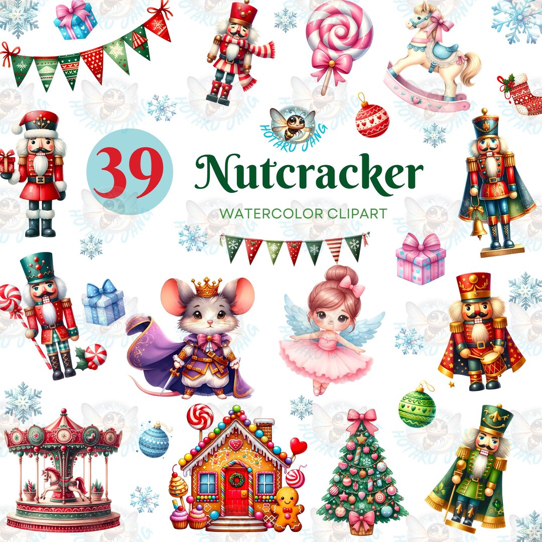 Nutcracker Watercolor Clipart Set, Christmas Ballet, 39 PNG Designs ...