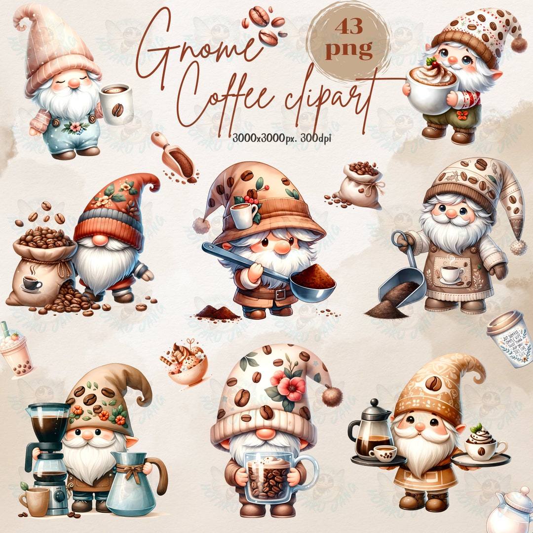 Gnome Coffee Clipart, Barista Gnome PNG, Coffee Gnome Watercolor ...
