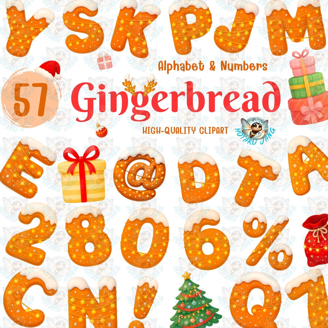 Gingerbread Cookie Alphabet PNG Clipart: Christmas Letters & Numbers ...