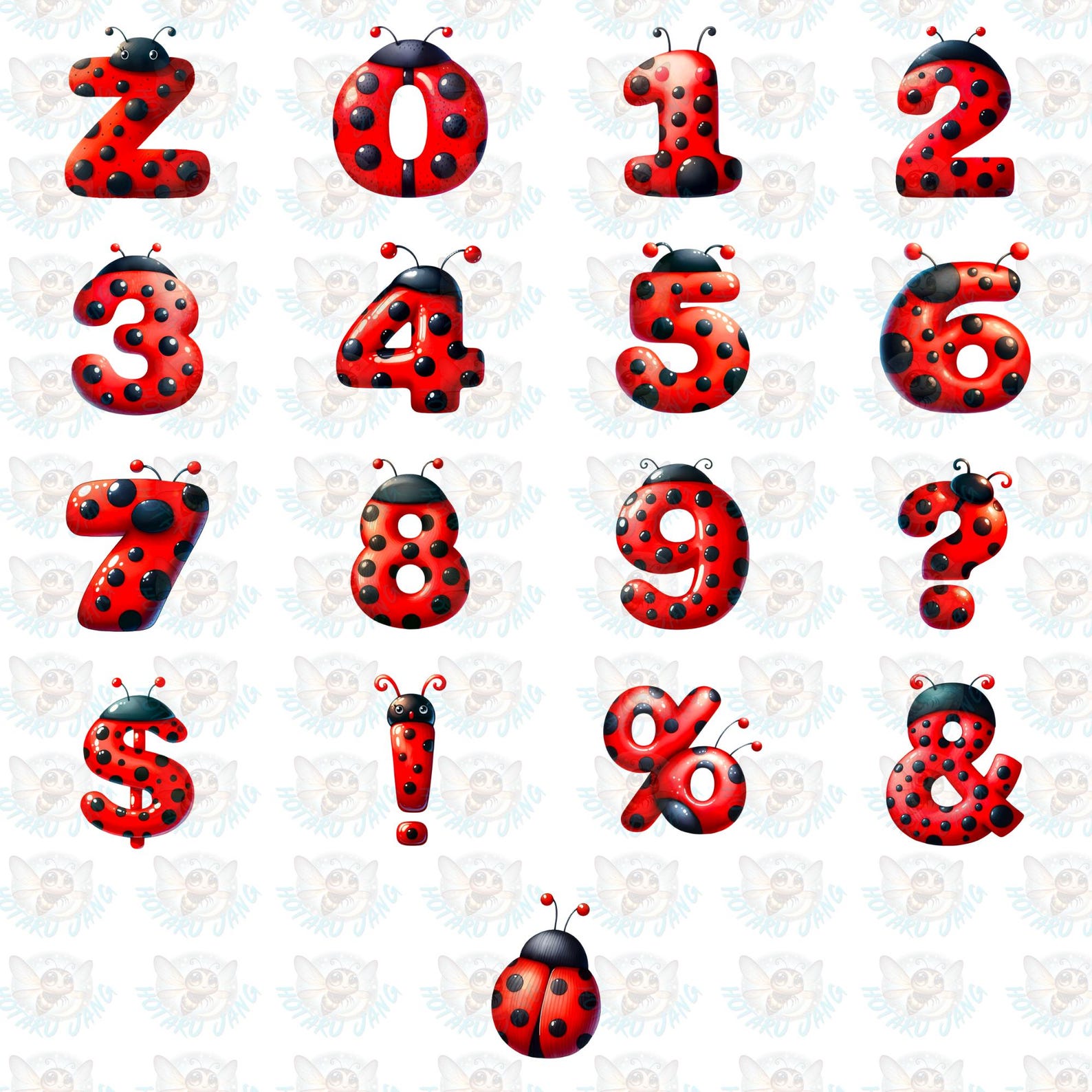 Ladybug Alphabet Clipart: Red & Black Polka Dot Numbers (digital ...