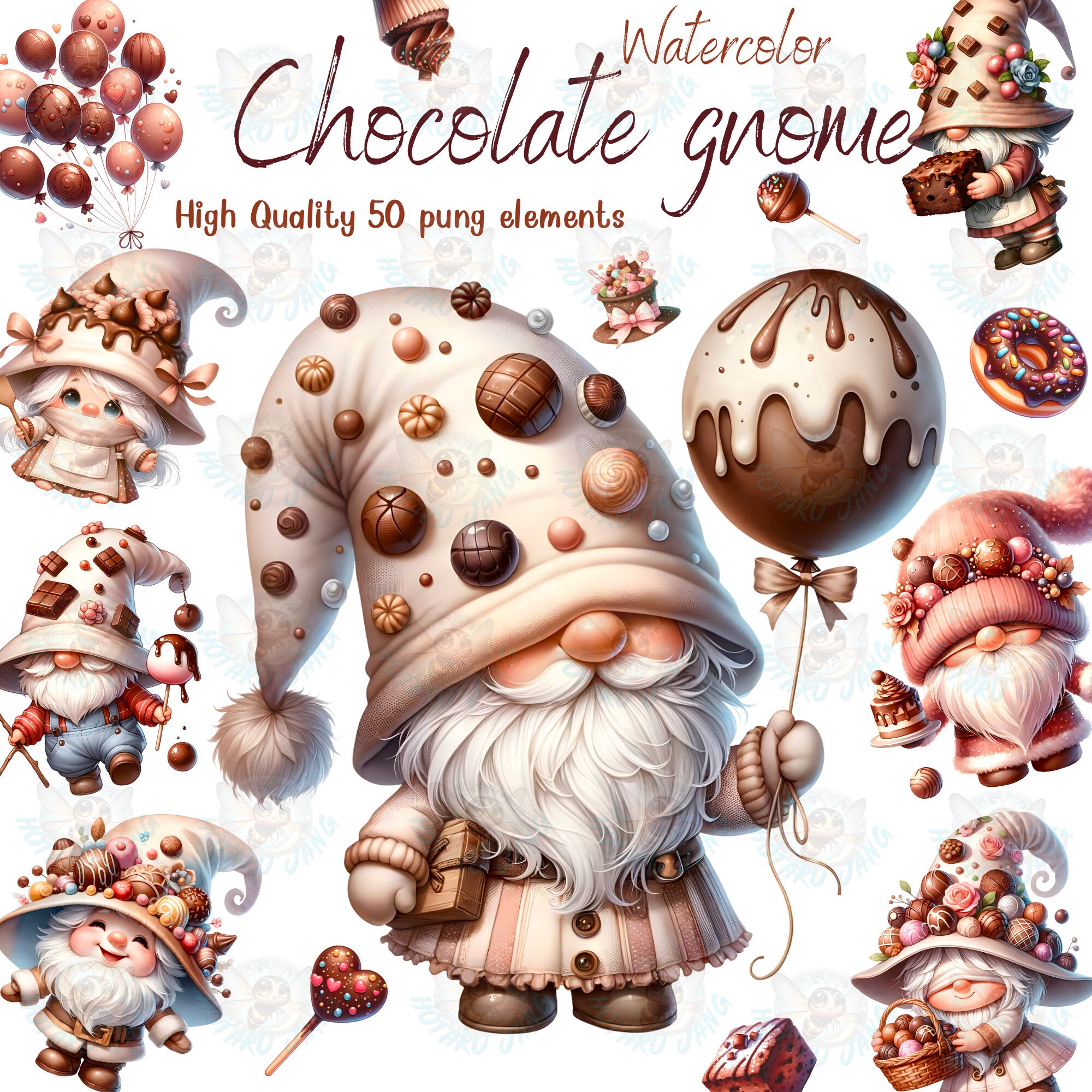 Watercolor Chocolate Gnome Clipart Bundle Png, Easter Chocolate Gnome ...
