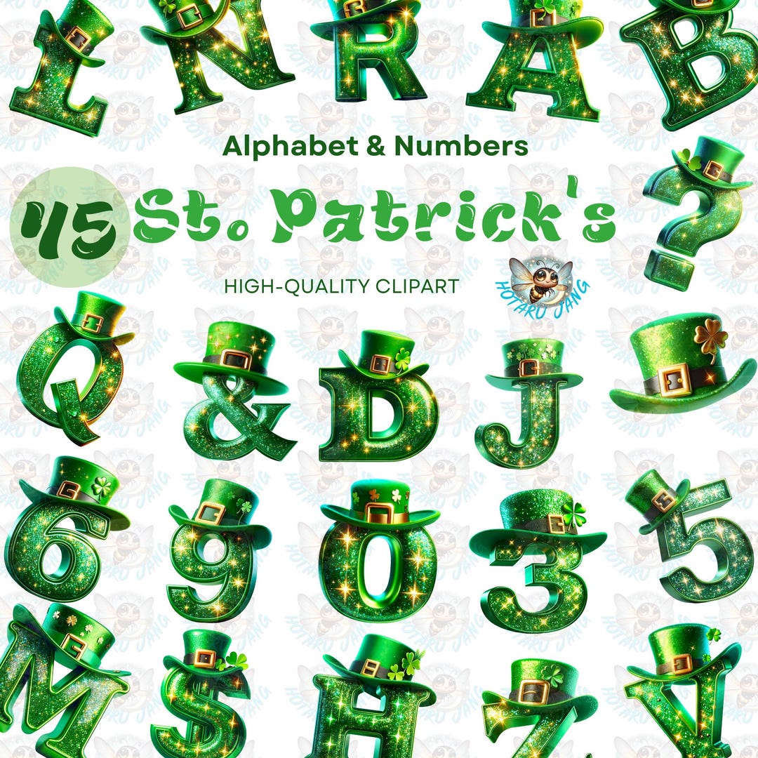 St Patrick Alphabet & Numbers Clipart, Leprechaun Letters Clipart ...