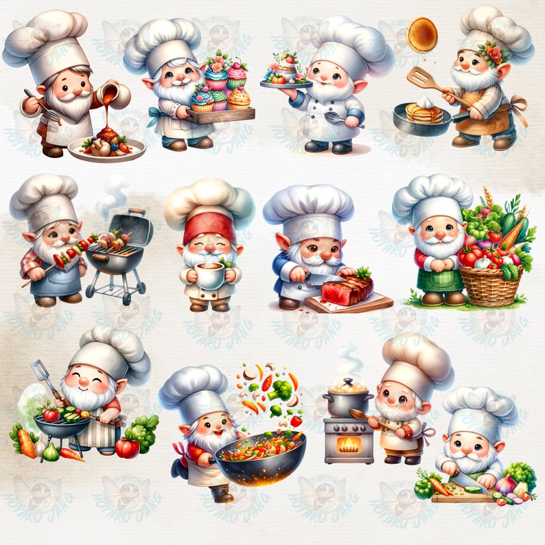 Cute Gnome Chef, Gnome Cilpart, Watercolor Clipart, Cute Gnome Clipart ...