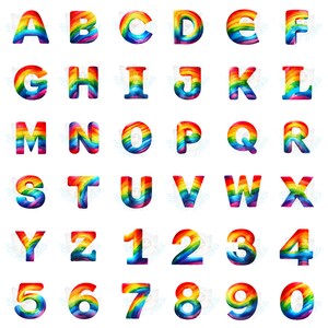 Rainbow Watercolor Alphabet & Numbers Clipart (36 PNG) - Etsy