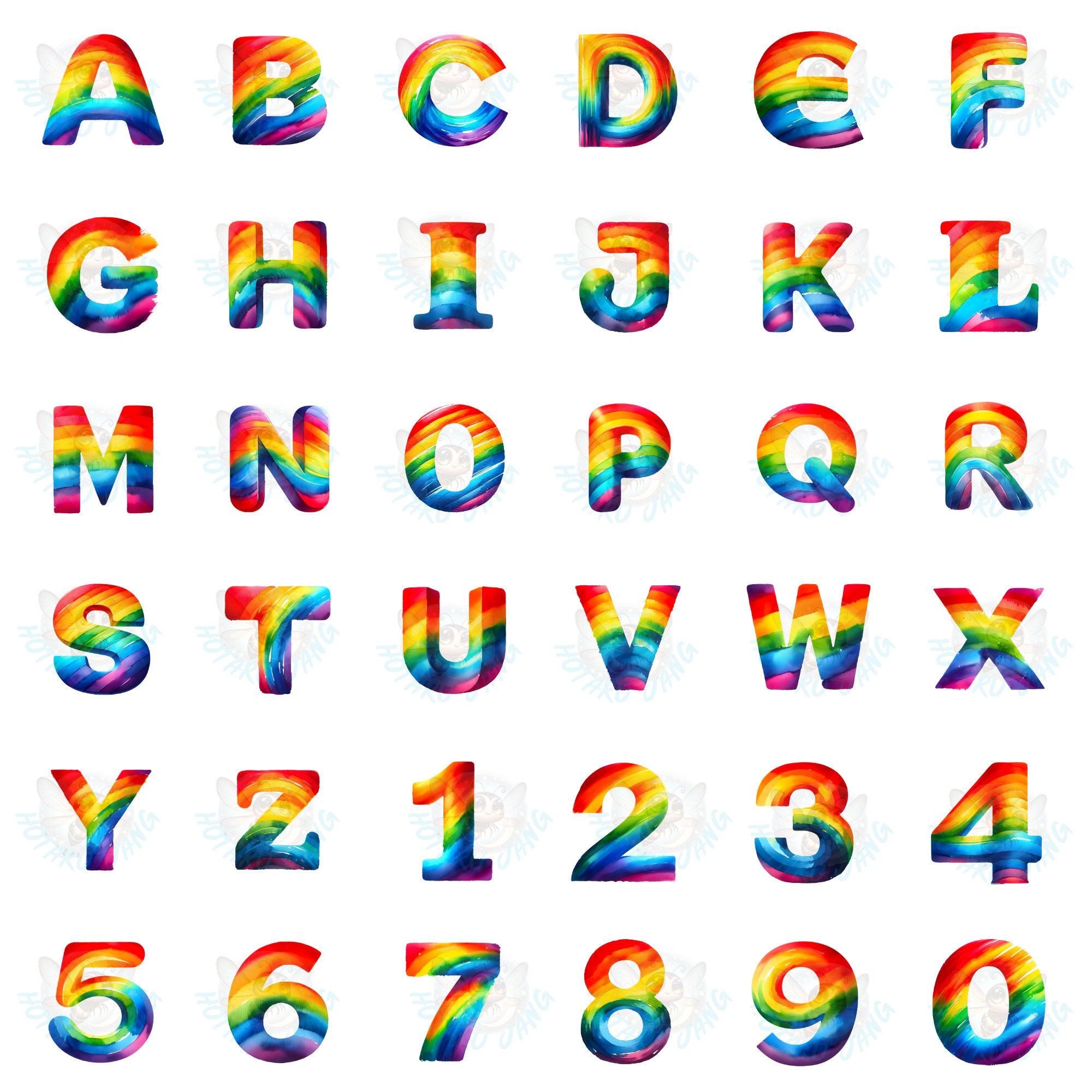 Rainbow Alphabet & Numbers, Colorful Alphabet, Alphabet PNG, PNG ...