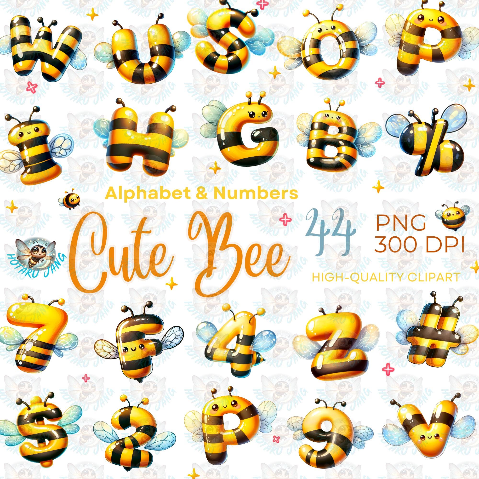 Cute Bee Alphabets and Numbers, Honey Bee Alphabet, Bee Alphabet, Honey ...