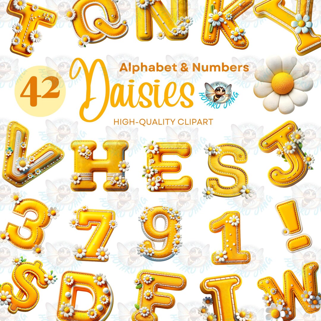 Daisy Alphabet Numbers Clipart: Floral Yellow PNG (digital Download) - Etsy