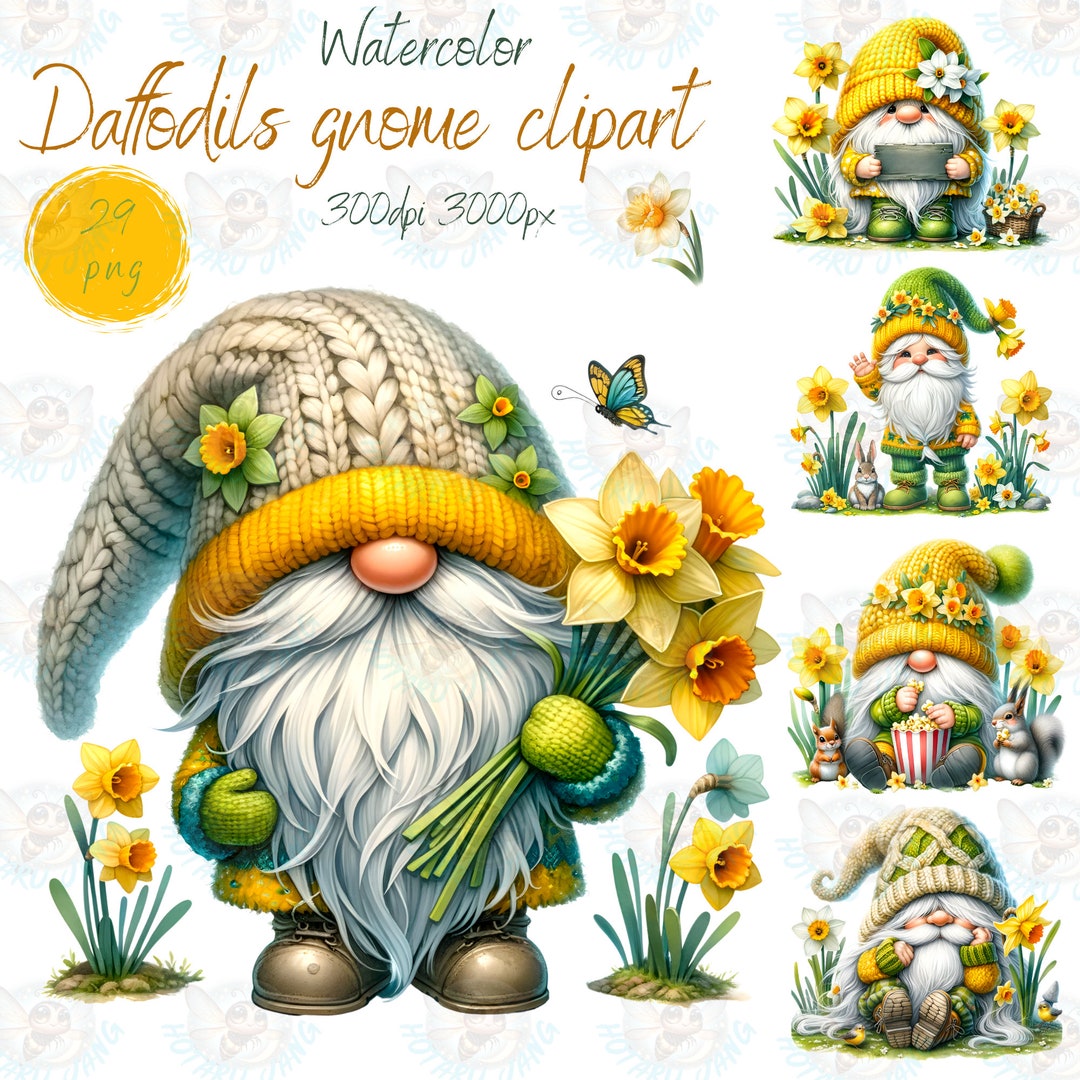 Daffodil Gnome Clipart, Clip Art, Narcissus Clipart, Daffodil Clipart, Gnome Clip Art, Spring ...