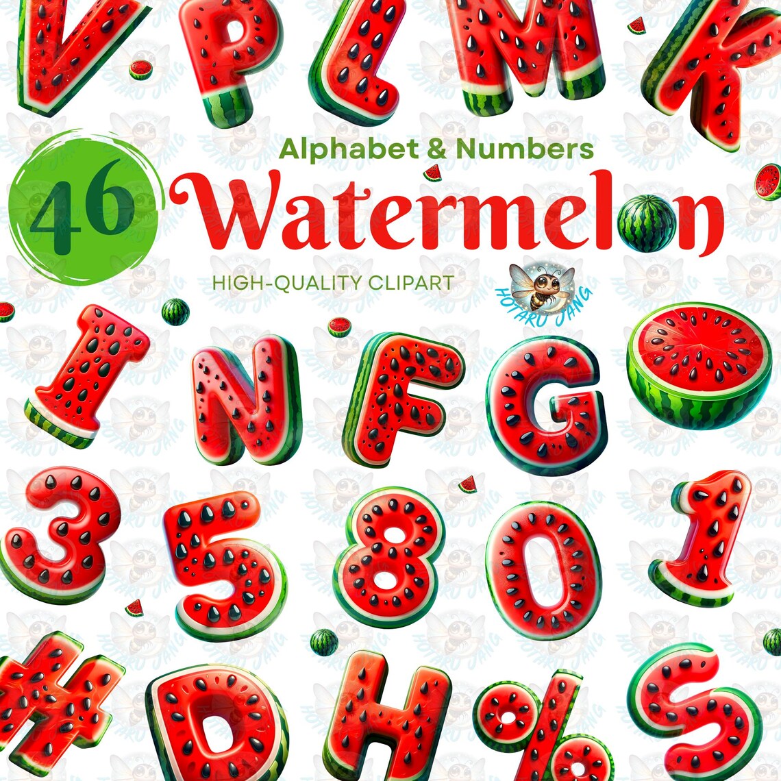Watermelon Alphabet&numbers Clipart, Watermelon Letters Clipart, Party ...