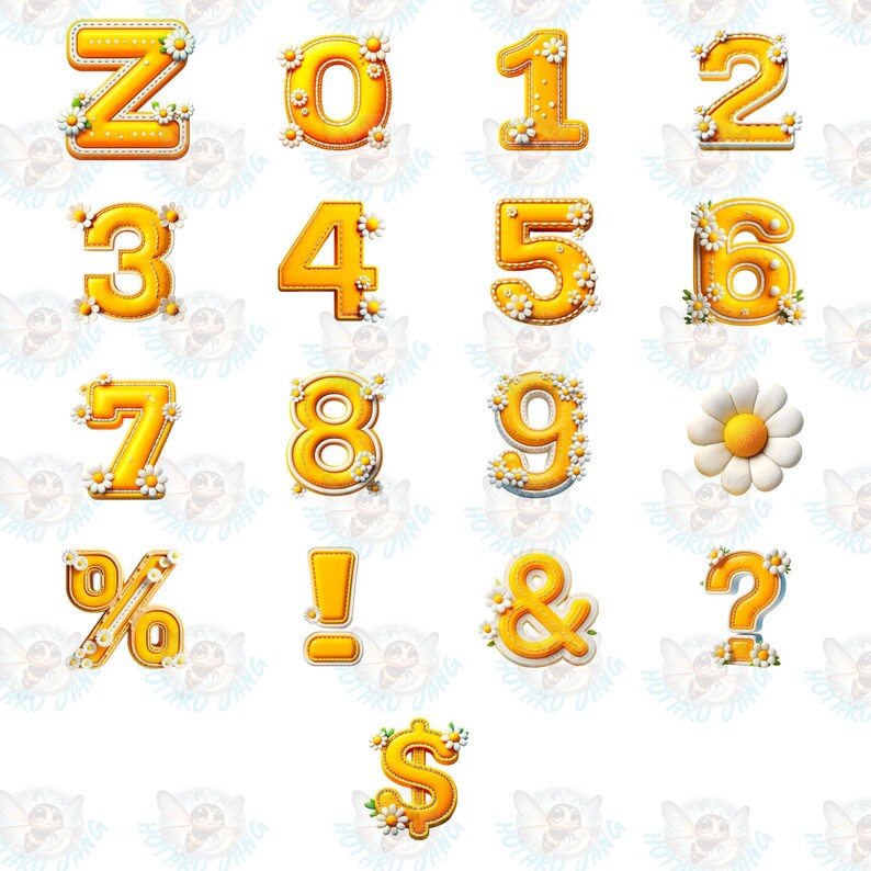 Daisy Alphabet Numbers Clipart: Floral Yellow PNG (digital Download) - Etsy